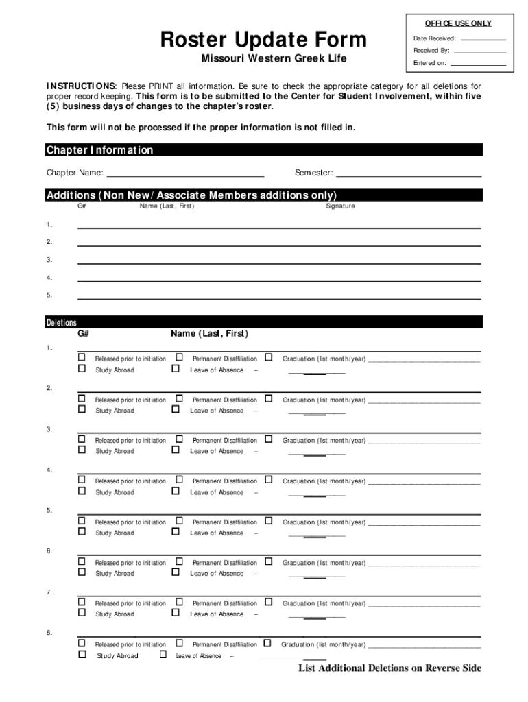 Fillable Online Roster Update Form Fax Email Print - pdfFiller