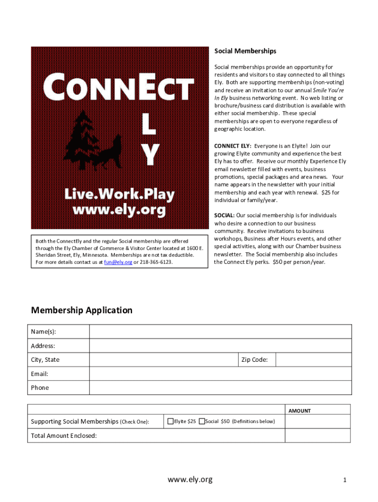 Fillable Online Thank you for your membership investment in the Ely Chamber of Commerce Fax ...