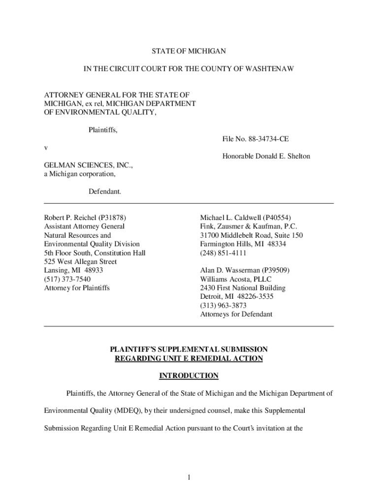 Fillable Online STATE OF MICHIGAN IN THE CIRCUIT COURT FOR THE COUNTY ...