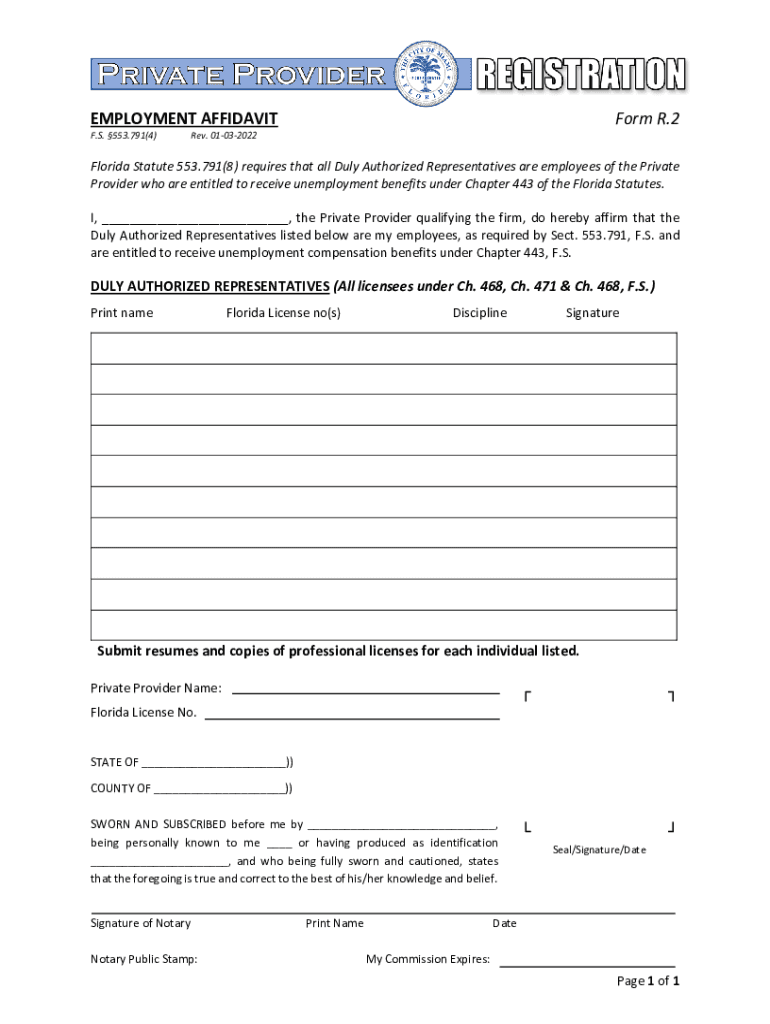 Fillable Online R2- PP Employment Affidavit - 2022. R2- PP Employment ...