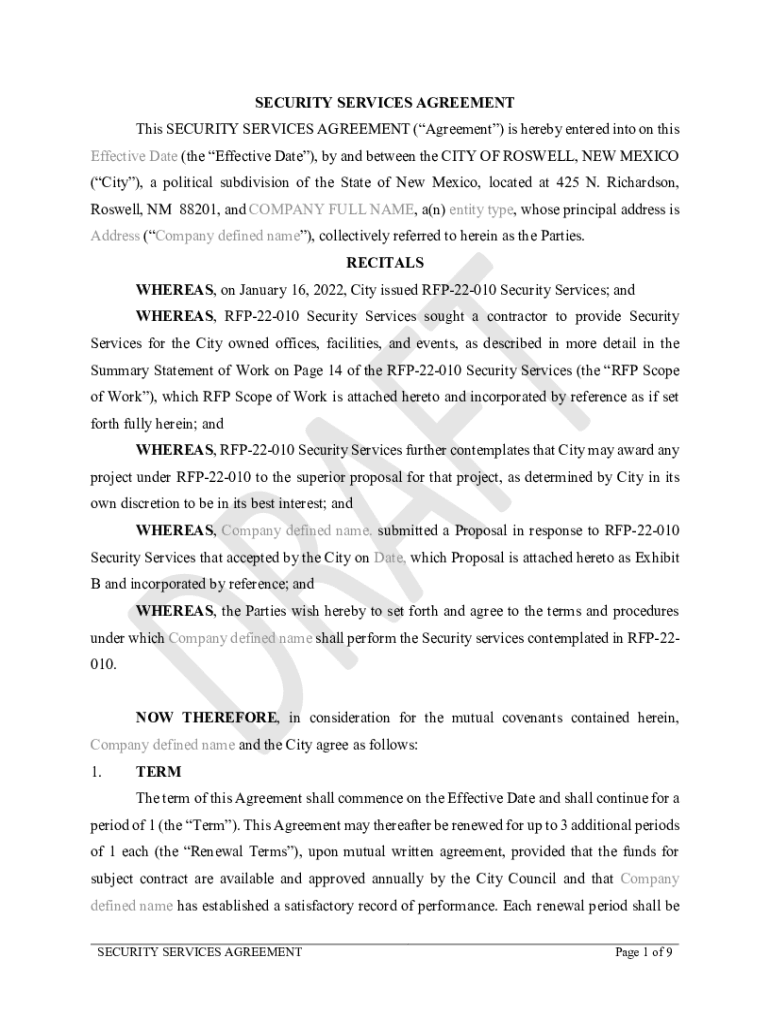 Fillable Online www.template.netsecurity-services-agreement6+ Security ...