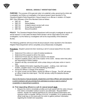 Fillable Online SEXUAL ASSAULT INVESTIGATIONS PURPOSE: The purpose of ...