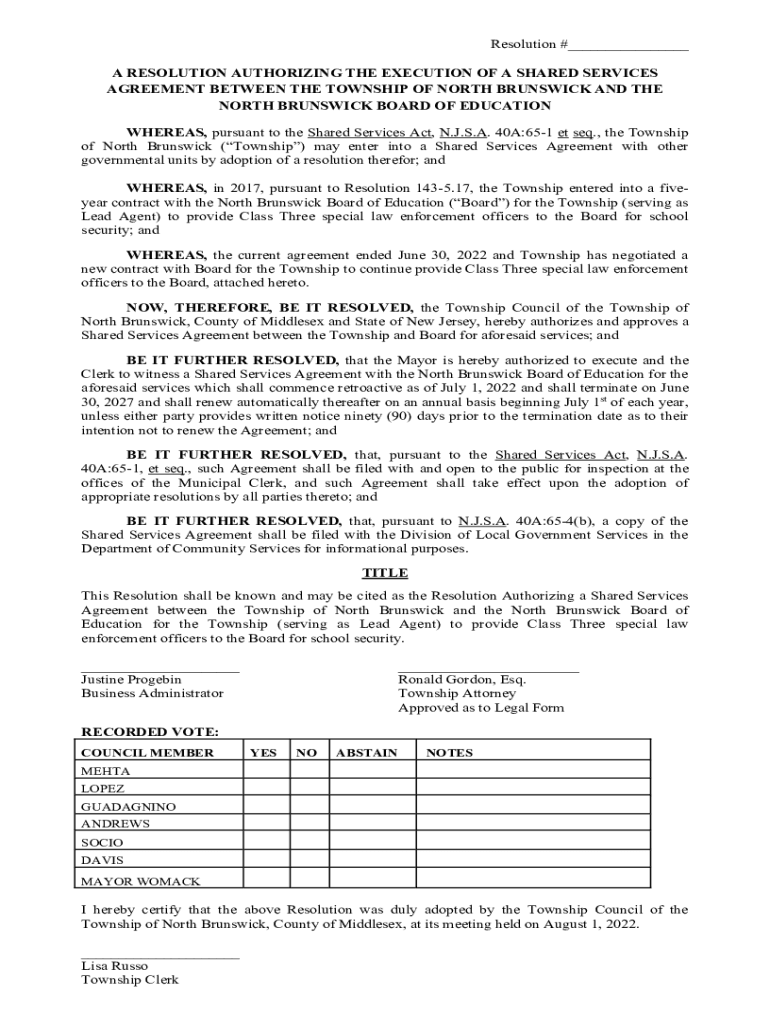 Fillable Online A RESOLUTION AUTHORIZING THE EXECUTION OF A SHARED ... Fax Email Print - pdfFiller