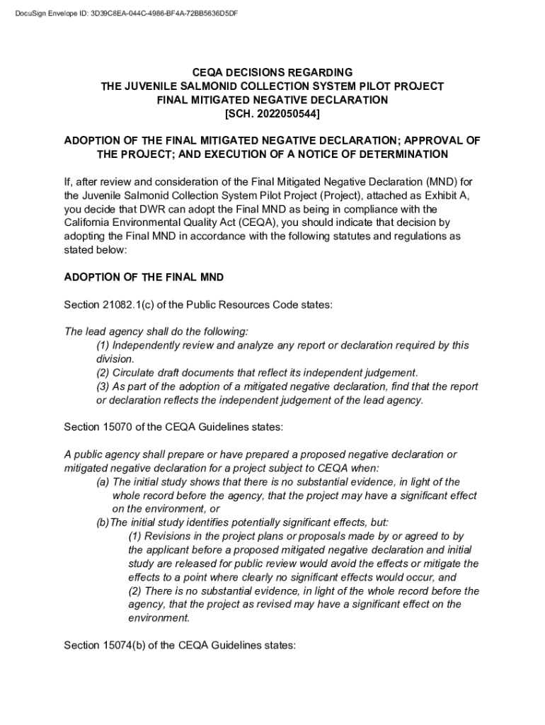 Fillable Online water ca ADOPTION OF THE FINAL MITIGATED NEGATIVE ...