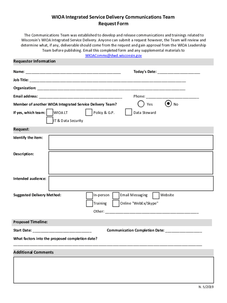 Fillable Online WIOA Integrated Service Delivery Communications Team ...