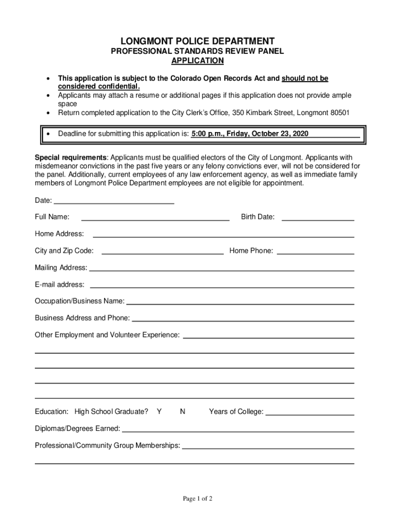 Fillable Online longmont police department - professional standards ...