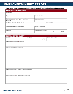 Fillable Online Employee Injury Report Form TemplateWord & Excel ...