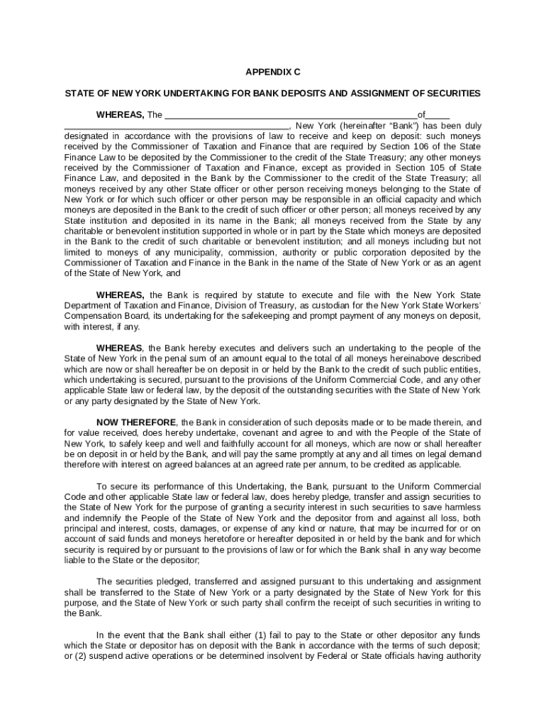 STATE OF NEW YORK UNDERTAKING FOR BANK DEPOSITS AND ASSIGNMENT OF ...