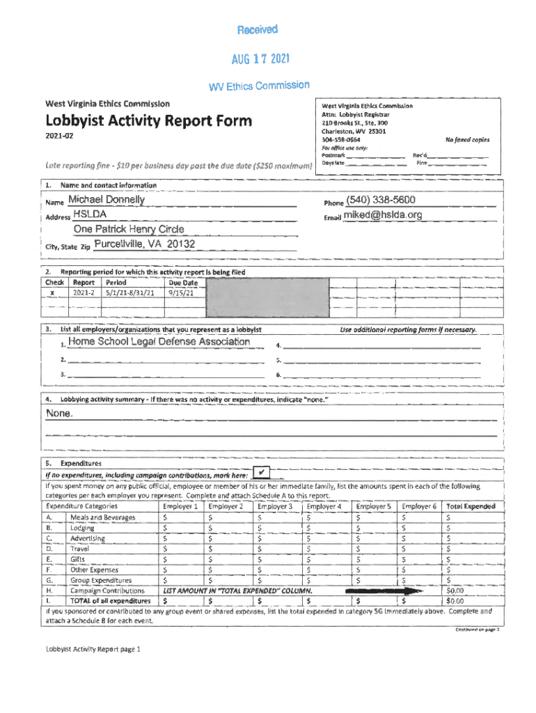 Fillable Online ethics wv ethics.wv.govSiteCollectionDocumentsLobbyLobbyist Activity Report Form ...