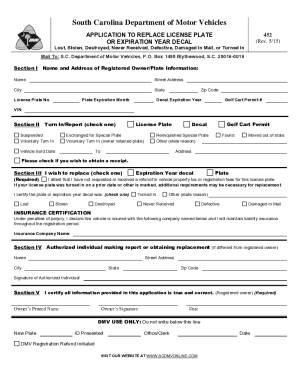 Fillable Online Sc 452 Dmv Form Fill Out Printable PDF Forms ...