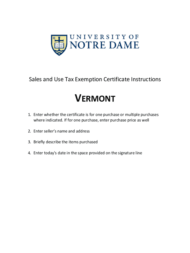 Fillable Online controller nd VT Exemption Certificate Instructions ...
