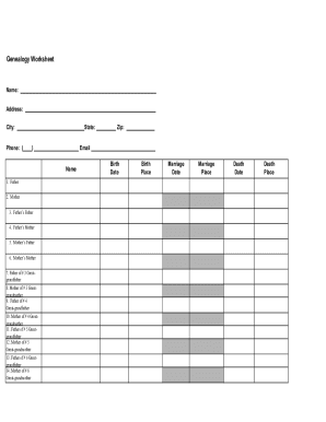 Fillable Online Genealogy Worksheet Doc TemplatepdfFiller Fax Email Print