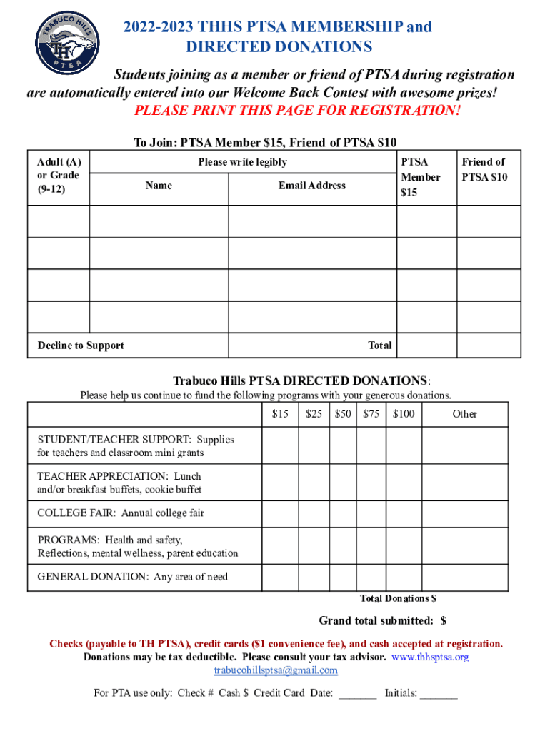 Fillable Online 2022-23 PTSA Membership Form Fax Email Print - pdfFiller
