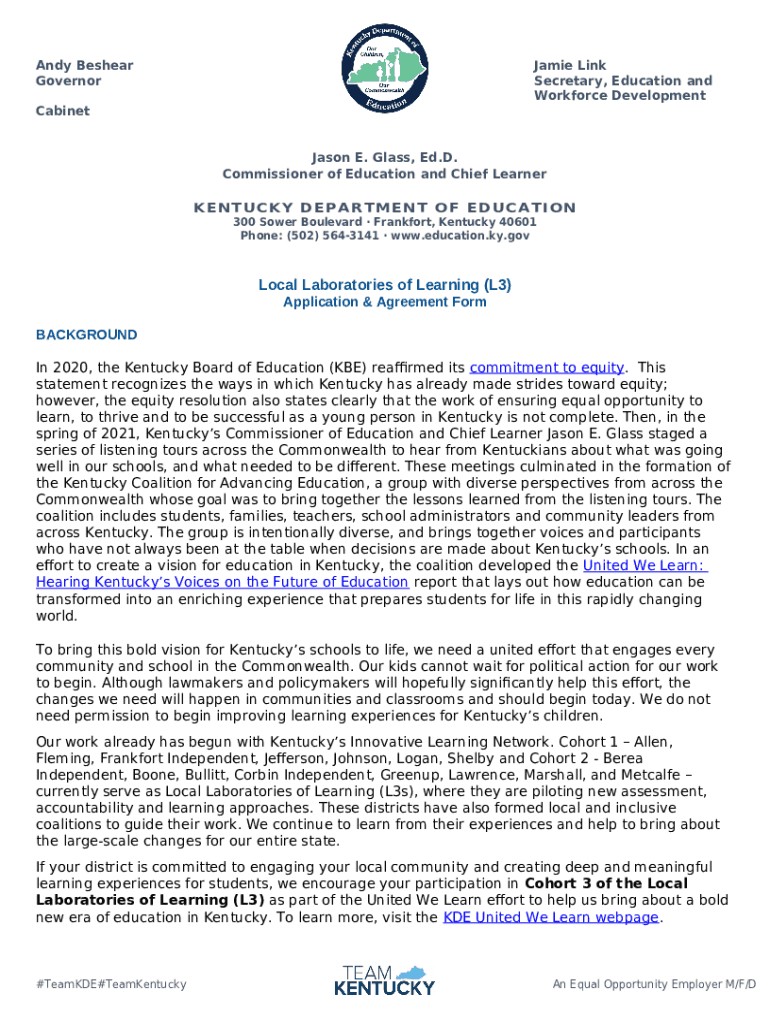Local Laboratories of Learning (L3) - Kentucky Doc Template | pdfFiller