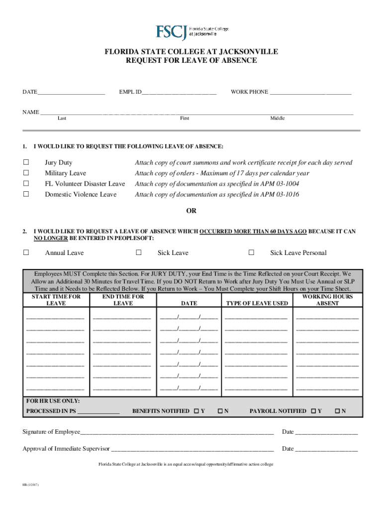 Fillable Online fill.ioREQUEST-FOR-LEAVE-OF-ABSENCE-NO-FUNDINGFill - Free fillable REQUEST FOR ...