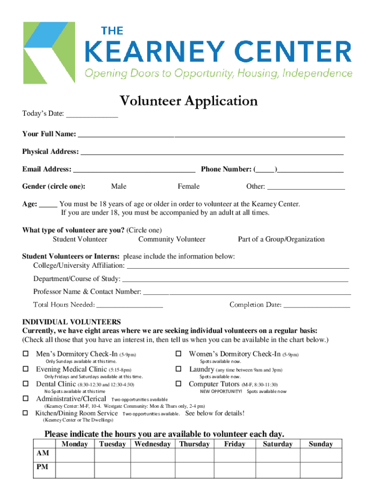 Fillable Online Our mission is to reduce homelessness Volunteer ...