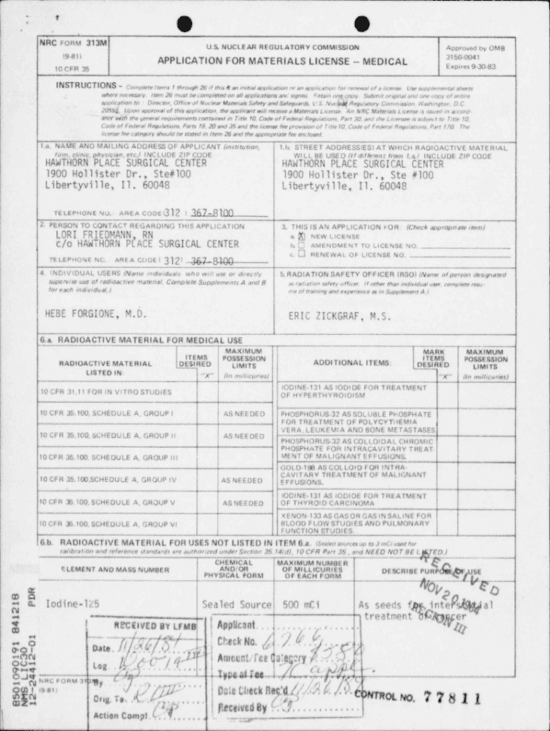 Fillable Online Application for license,authorizing use of 500 mCi I ...