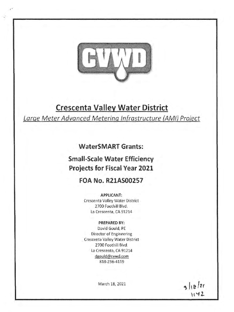 Fillable Online Crescenta Valley Water District - Large Meter Advanced Metering Infrastructure ...