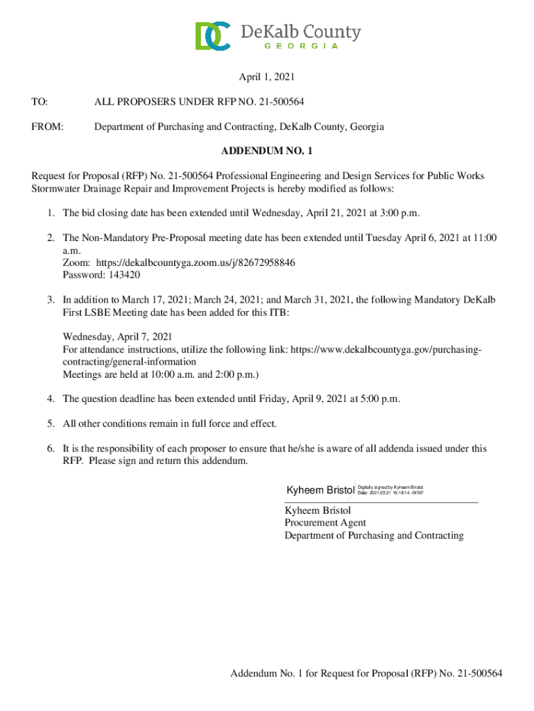Fillable Online Addendum No. 1 for Request for Proposal (RFP) No. 21-500564 ... Fax Email Print ...