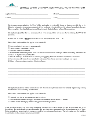 Fillable Online Seminole County ERAP/ARPA Assistance Self-Certification ...