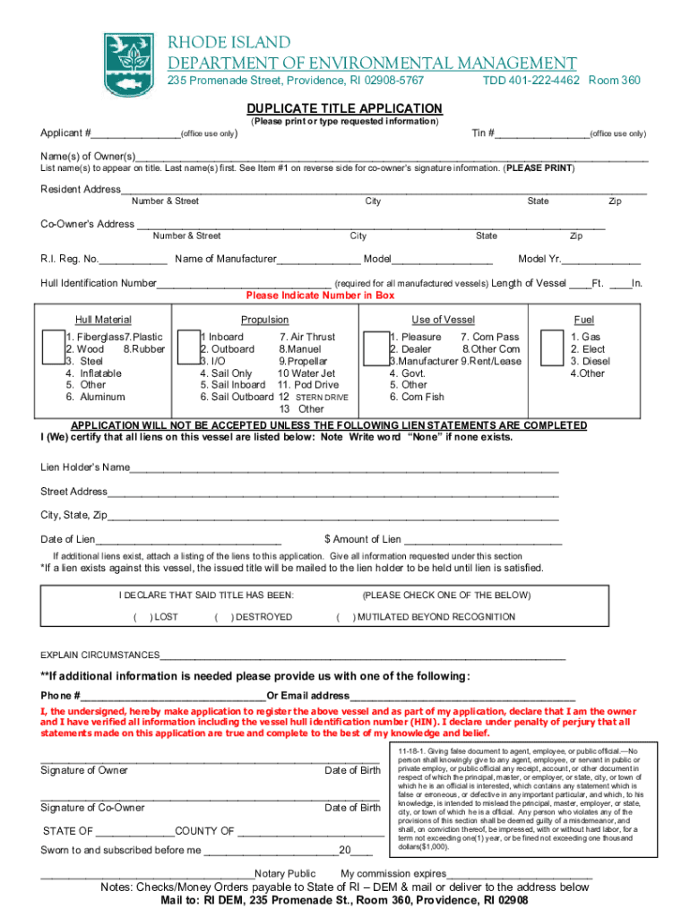 Fillable Online dem ri dem.ri.gov manserv hfbRI DEM/Boat Registration- Boat Registration ...