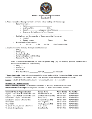 Fillable Online Nutrition Hospital Discharge Order Form Orlando VAHS 1 ...