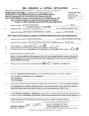 Fillable Online ZBA VARIANCE or APPEAL APPLICATION 1 - Westport, CT Fax ...