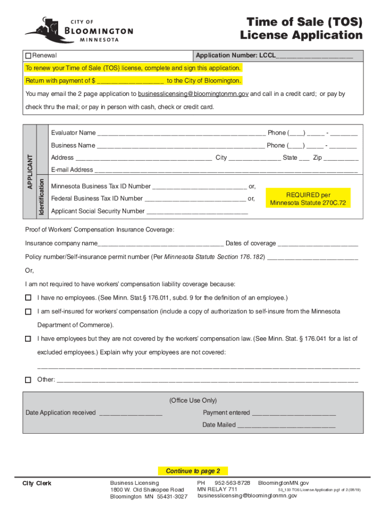 Fillable Online fill.ioTime-of-Sale-TOS-License-Application-ToFillable ...