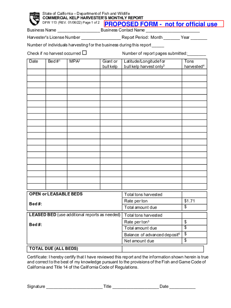 Fillable Online nrm.dfg.ca.govFileHandlerProposed Form DFW 113 ...