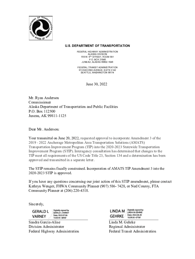 Fillable Online dot alaska AMATS TIP Amendment 3approval letter ...