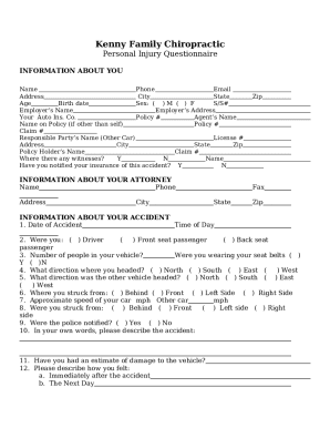 Personal Injury Questionnaire Doc Template | pdfFiller