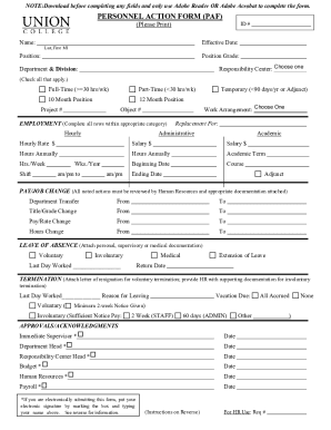 Fillable Online PERSONNEL ACTION FORM Fax Email Print - pdfFiller