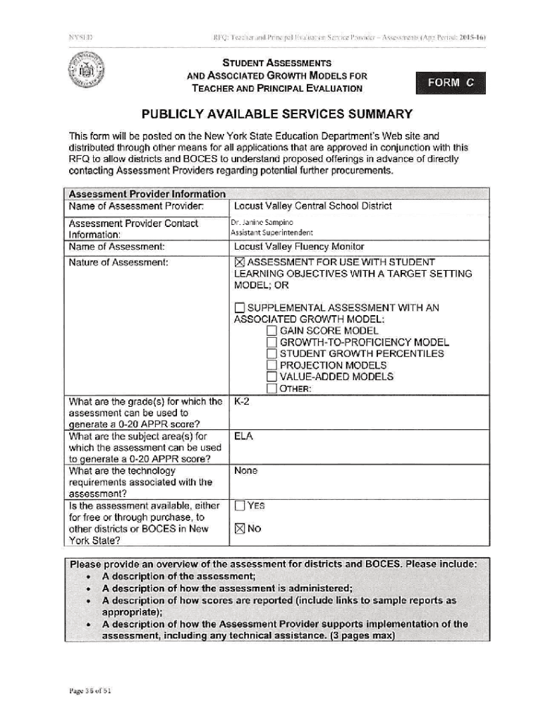 Fillable Online Assessment RFQ Locust Valley CSD forms C and H Updated ...