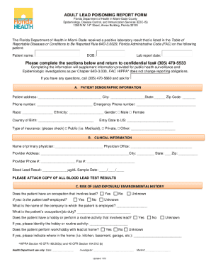 Fillable Online ADULT LEAD POISONING REPORT FORM Please complete the ...