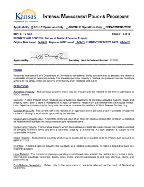 Fillable Online www.doc.ks.govkdoc-policiesAdultIMPPINTERNAL MANAGEMENT ...