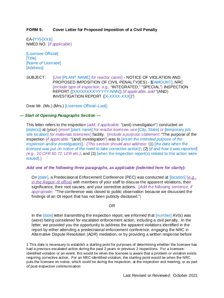 5: Cover Letter for Civil Penalty Cases Doc Template | pdfFiller