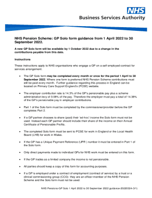 Fillable Online NHS Pension Scheme: GP Solo form guidance from 1 Fax ...