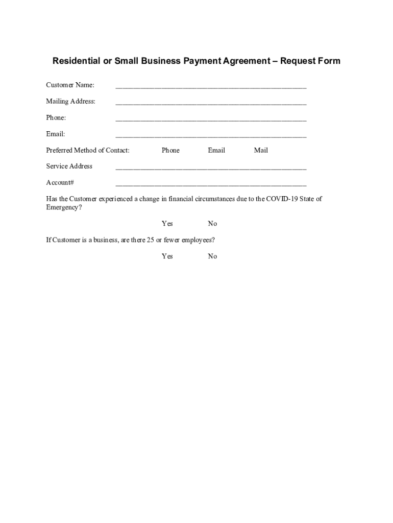 Fillable Online Residential or Small Business Payment Agreement Request ...