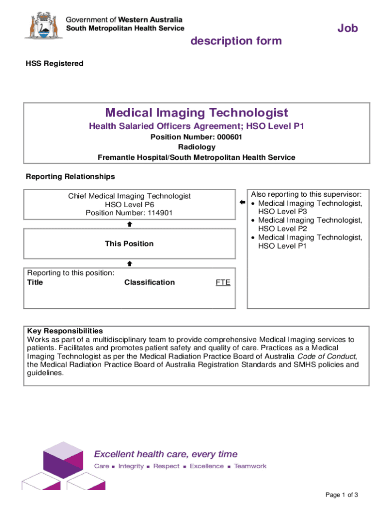 Fillable Online SMHS JDF Template - Medical Imaging Technologist P-1 ...