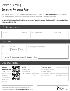 Fillable Online Storage & Handling Excursion Response Form Fax Email ...