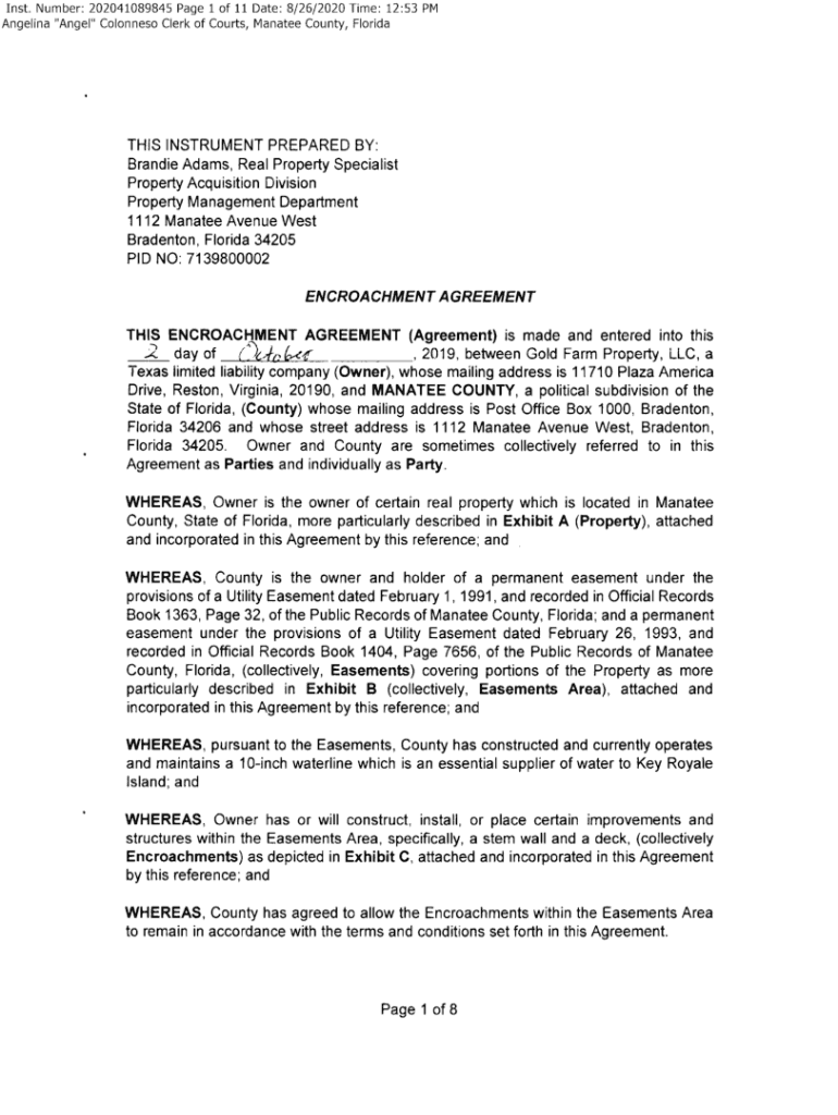 Fillable Online ENCROACHMENT AGREEMENT. ENCROACHMENT AGREEMENT Fax ...