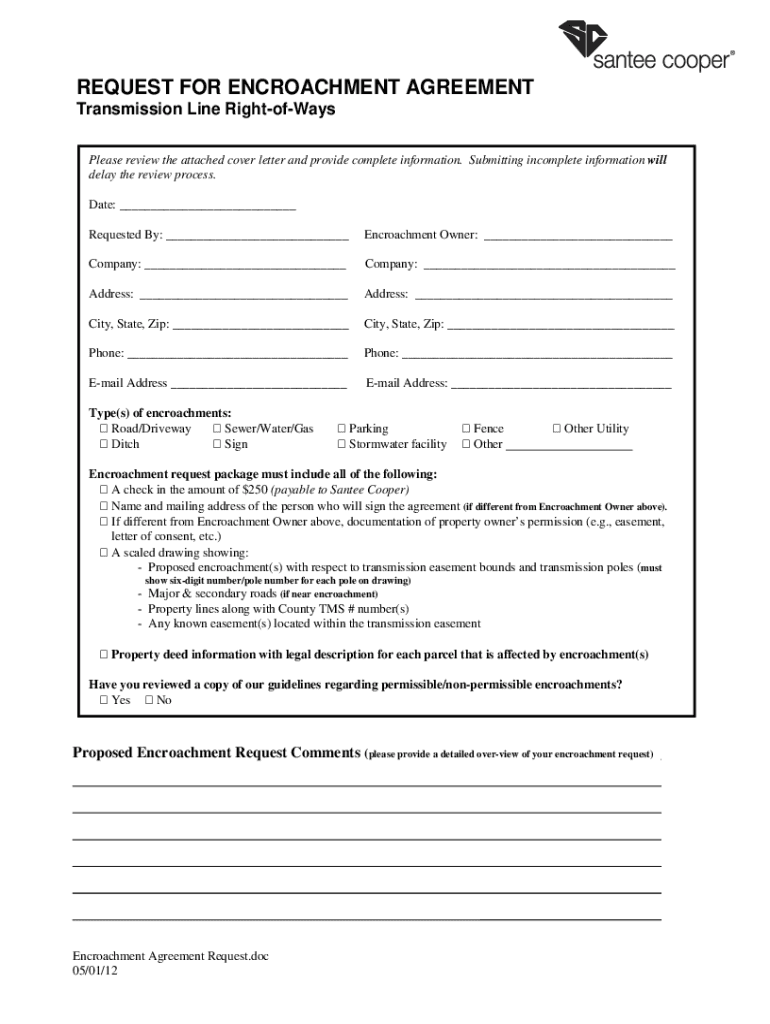 Fillable Online Encroachment Agreement Request.doc Fax Email Print ...