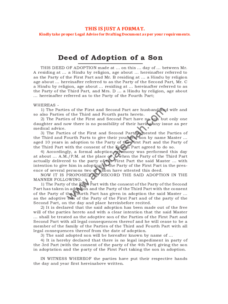 Fillable Online Deed of Adoption of Son Fax Email Print - pdfFiller