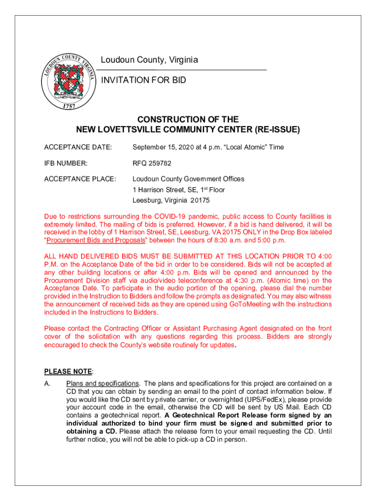 Fillable Online Loudoun County, Virginia INVITATION FOR BID ...