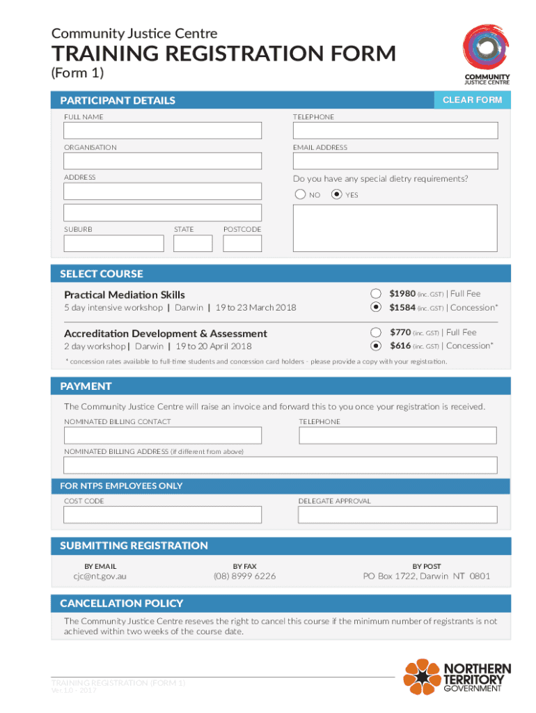 Fillable Online nt gov nt.gov.au data assetsTraining Registration Form ...