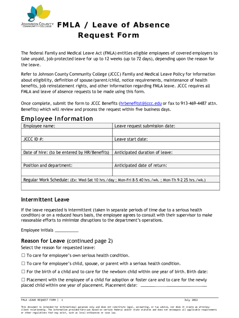 Fillable Online FMLA Leave Request Form Fax Email Print - pdfFiller