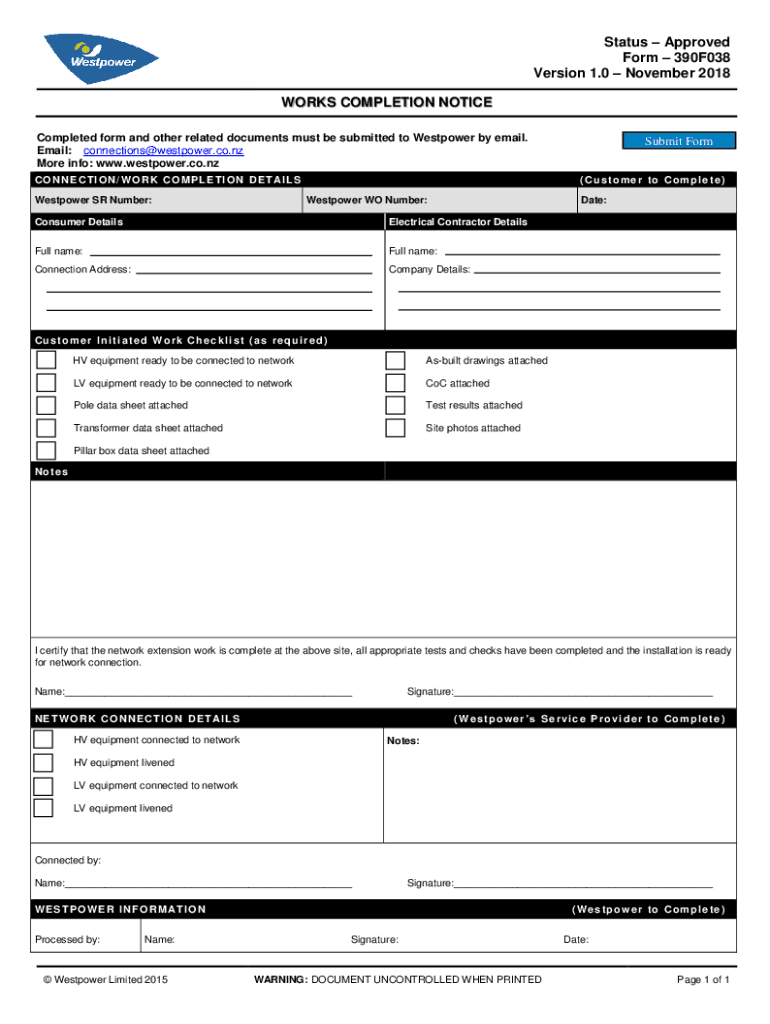 Fillable Online Works Completion Notice Fax Email Print - pdfFiller