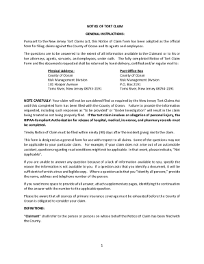 Fillable Online PDF Pursuant to NJSA-59:8-6, this Notice of Tort claim ...