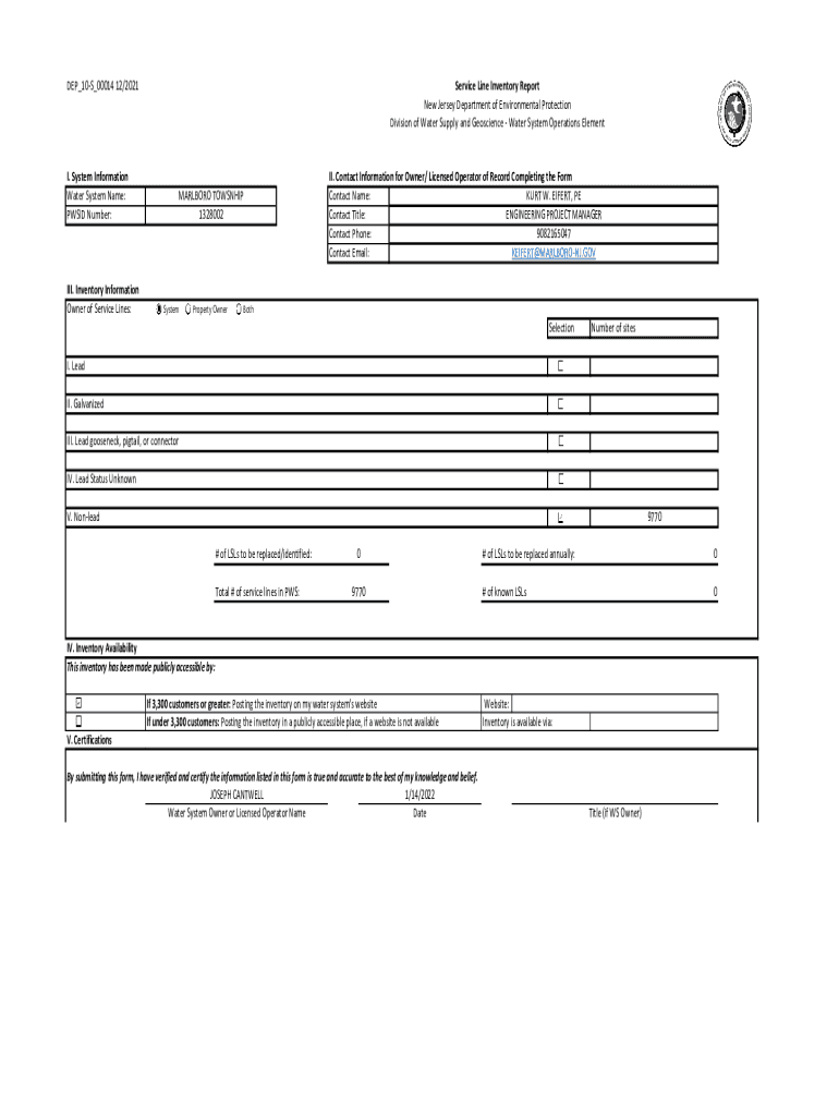 Fillable Online townofharrison.com286Service-Line-Inventory ...