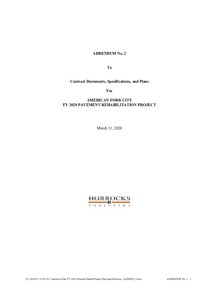 Fillable Online ADDENDUM No. 2 To Contract Documents, Specifications ...